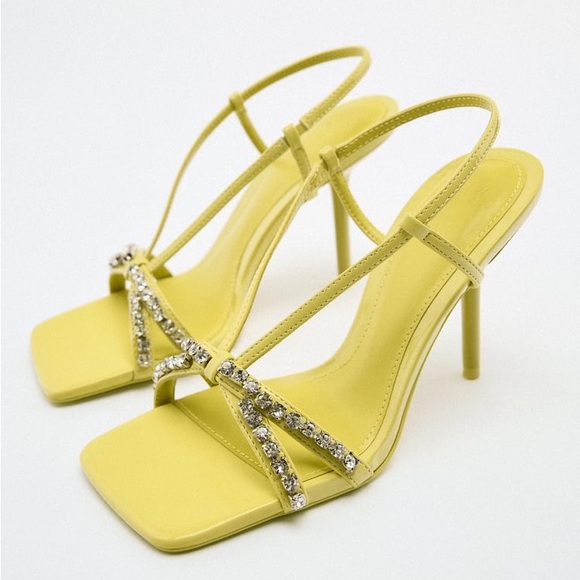 Zara | Shoes | Zara Yellow Rhinestone High Heel Sandals | Poshmark